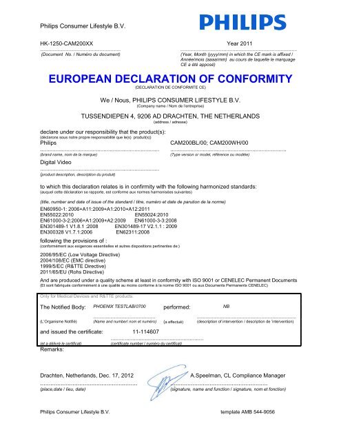 Philips HD camcorder - Declaration of Conformity - ENG