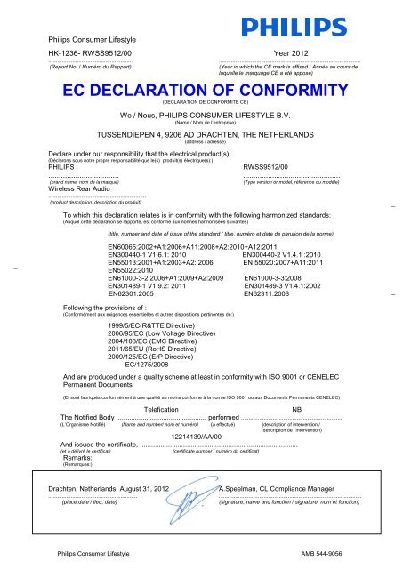 Philips Wireless Rear Audio module - Declaration of Conformity - AEN