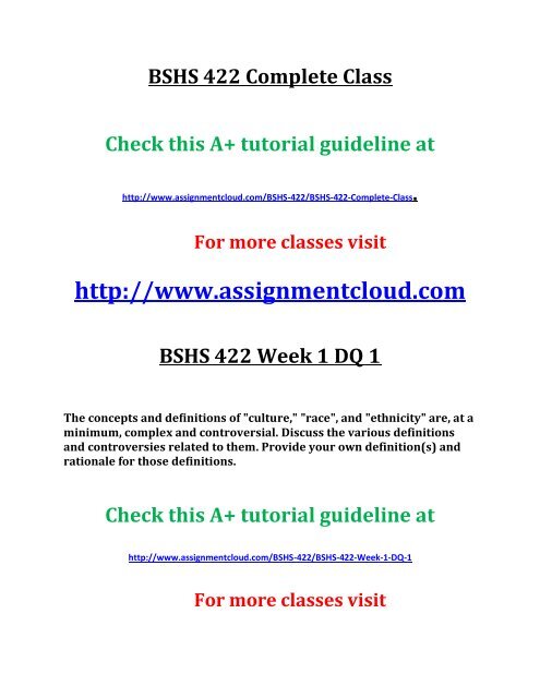 BSHS 422 Complete Class