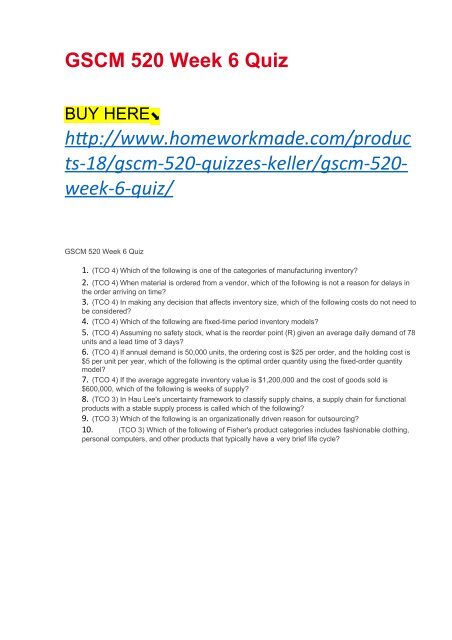 GSCM 520 Week 6 Quiz