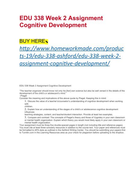 EDU 338 Week 2 Assignment Cognitive Development