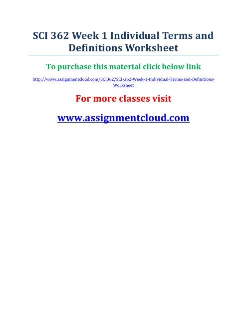 SCI 362 Week 1 Individual Terms and Definitions Worksheet