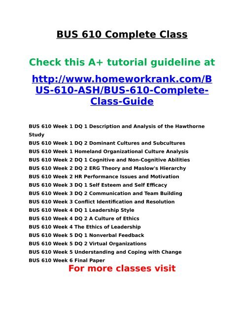 BUS 610 Complete Class