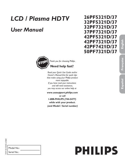 Philips digital widescreen flat TV - User manual - ENG