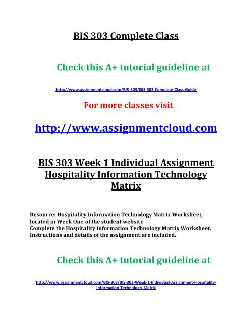 BIS 303 Complete Class