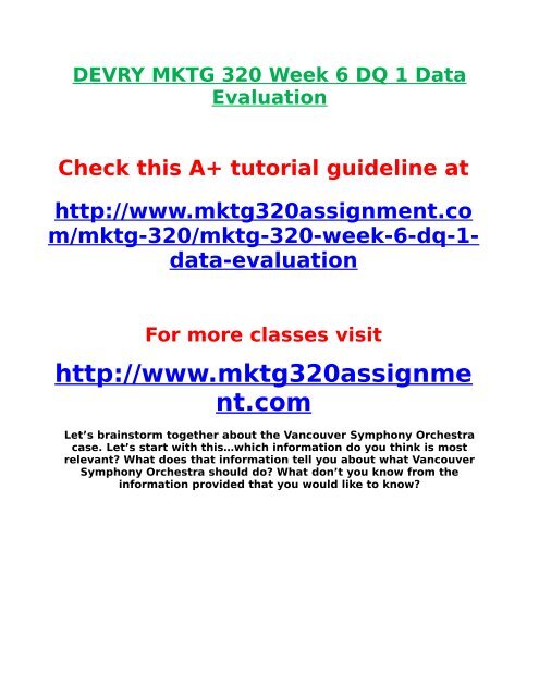 DEVRY MKTG 320 Week 6 DQ 1 Data Evaluation