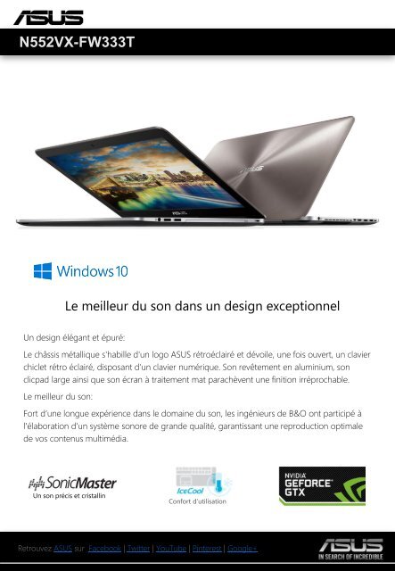 Asus Ordinateur portable Asus N552VX-FW333T - fiche produit