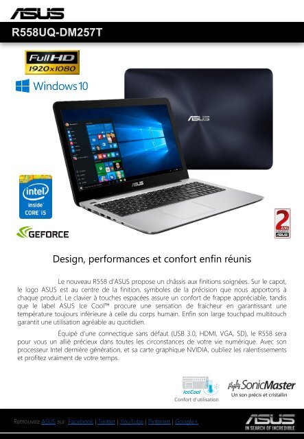 Asus Ordinateur portable Asus R558UQ-DM257T - fiche produit