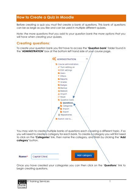 Creating a Quiz in Moodle