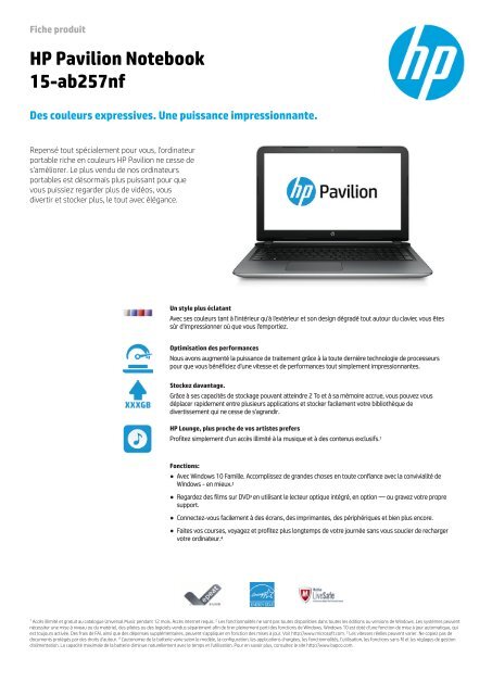 HP Ordinateur portable HP Pavilion 15-ab257nf - fiche produit