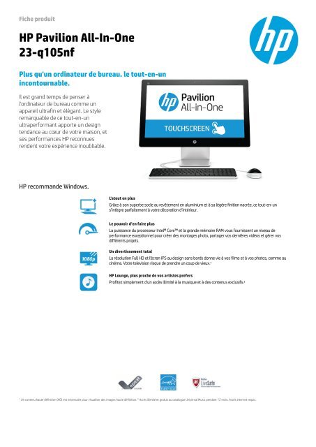 HP Ordinateur tout-en-un HP 23-q105nf - fiche produit
