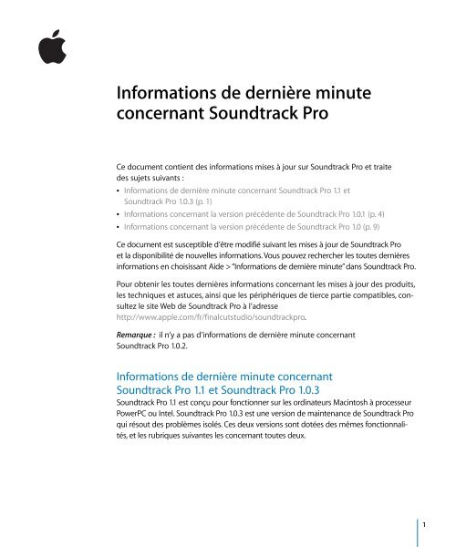 Apple Soundtrack Pro - Infos de dernière minute - Soundtrack Pro - Infos de dernière minute