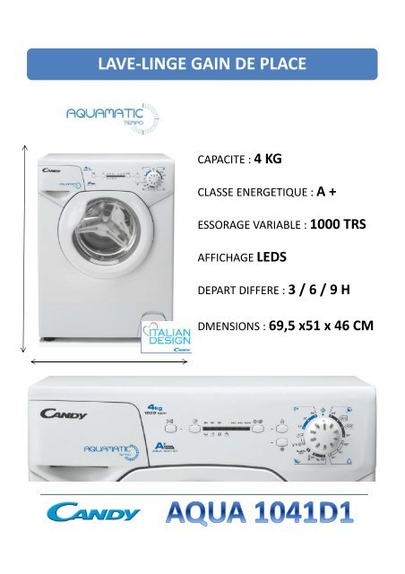 Candy Lave linge compact Candy AQUA 1041D1 - fiche produit