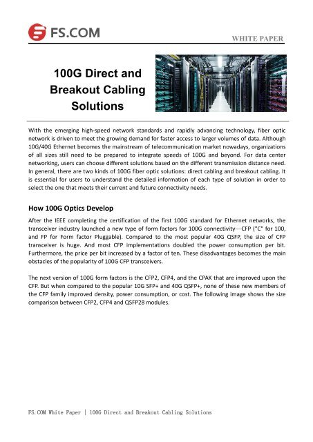 100G Direct and Breakout Cabling Solutions