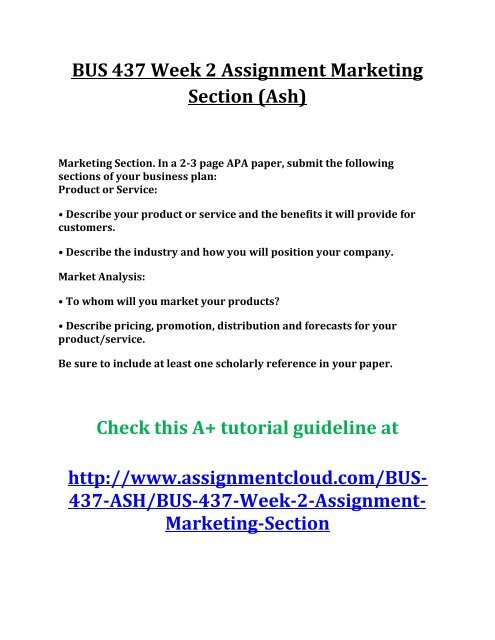 BUS 437 Week 2 Assignment Marketing Section (Ash)