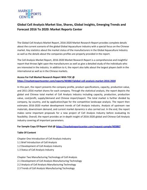 Global Cell Analysis Market Global Cell Analysis Market