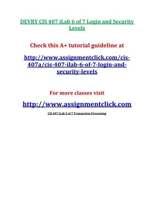 DEVRY CIS 407 iLab 6 of 7 Login and Security Levels