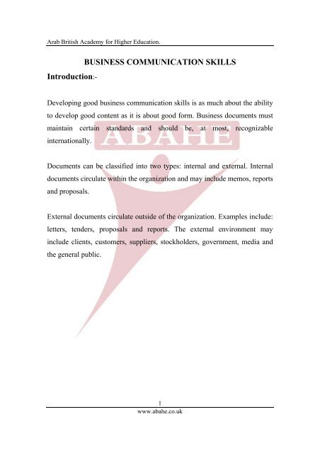 BUSINESS COMMUNICATION SKILLS Introduction:-