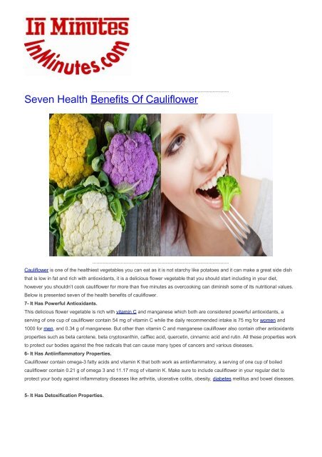 Seven Health Benefits Of Cauliflower