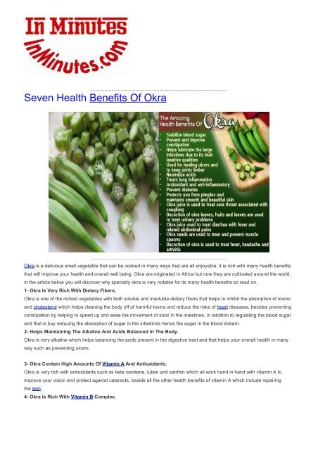 Seven Health Benefits Of Okra