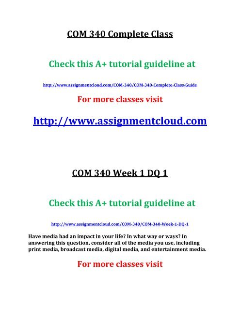 COM 340 Complete Class
