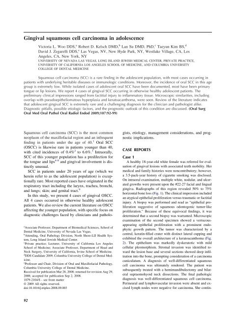 Gingival squamous cell carcinoma in adolescence