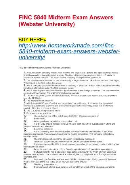 FINC 5840 Midterm Exam Answers (Webster University)