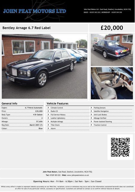 Bentley Arnage 6.7 Red Label Â£19999 - John Peat Motors