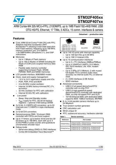 STM32F405xx STM32F407xx - STMicroelectronics