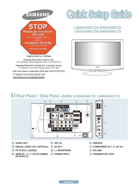 Samsung LN26A450 - LN26A450C1DXZA - Quick Guide ver. 1.0 (ENGLISH,6.81 MB)