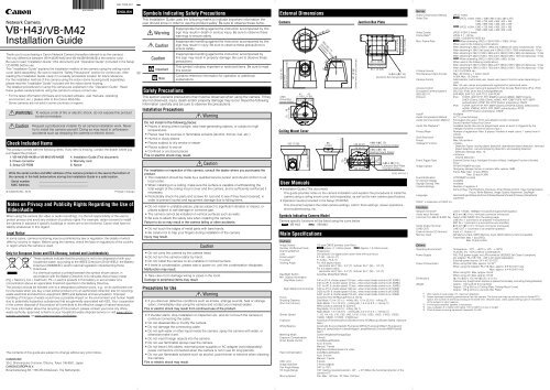 Canon VB-H43 - Network Camera VB-H43/VB-M42 Installation Guide