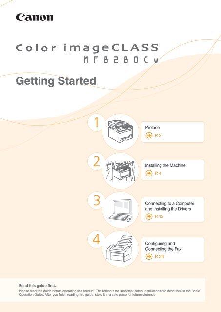 Canon Color imageCLASS MF8280Cw - imageCLASS MF8280Cw Getting Started