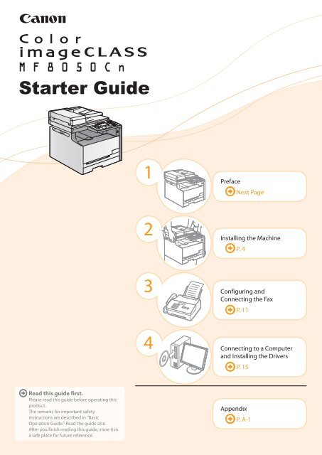 Canon Color imageCLASS MF8050Cn - imageCLASS MF8050Cn Starter Guide