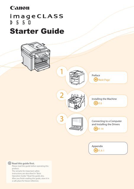 Canon imageCLASS D550 - imageCLASS D550 Starter Guide