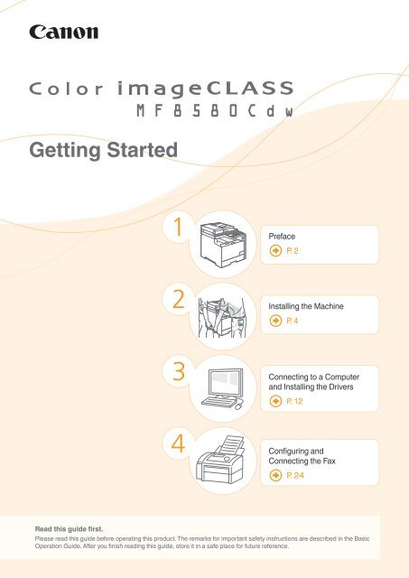 Canon Color imageCLASS MF8580Cdw - imageCLASS MF8580Cdw Getting Started