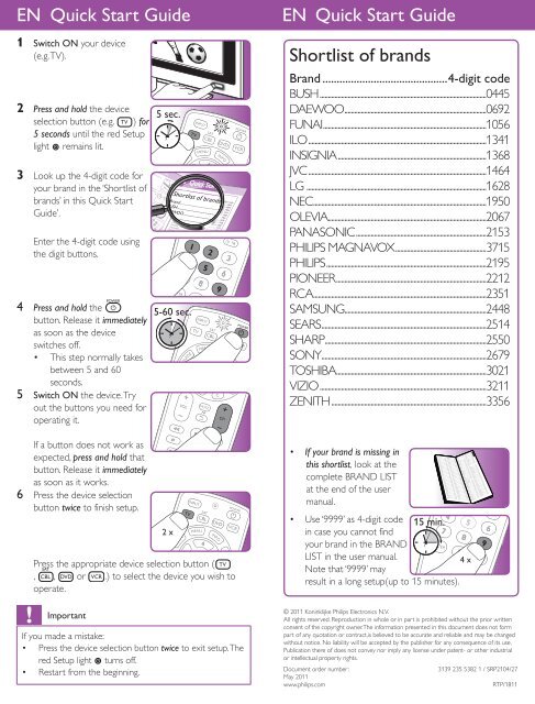 Philips Universal remote control - Quick start guide - ENG