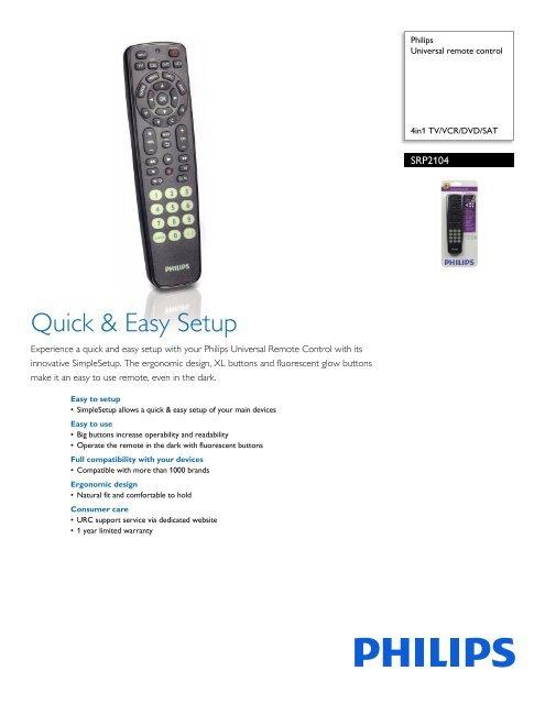 Philips Universal remote control - Leaflet - AEN