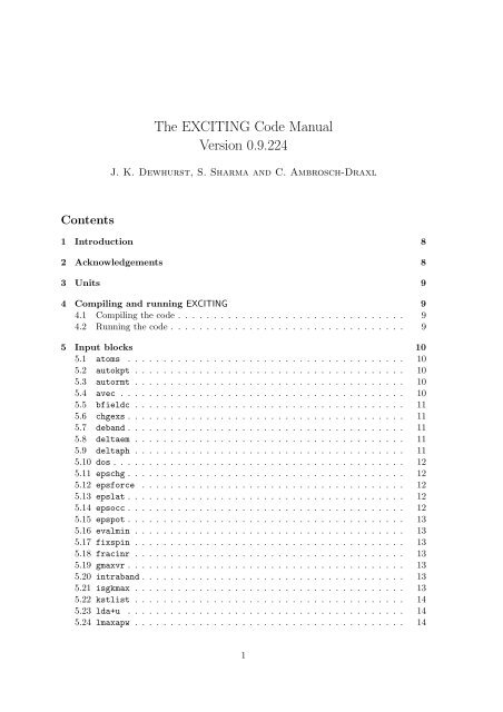 EXCITING Code Manual - The EXCITING FP-LAPW Code