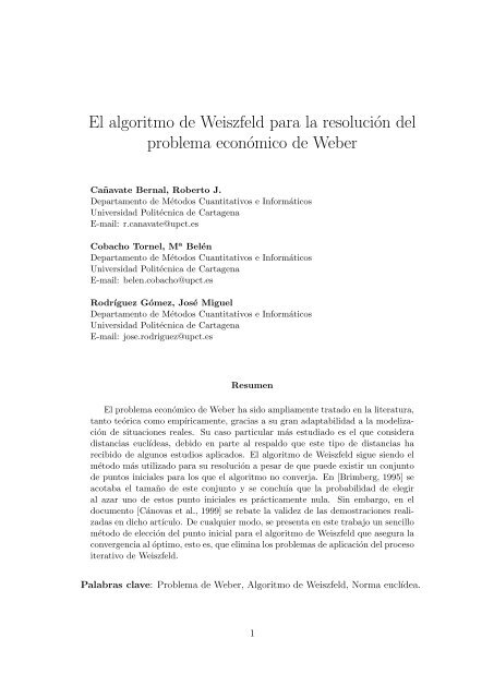 El algoritmo de Weiszfeld para la resolución del problema ...
