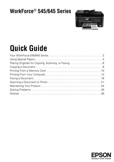 Epson Epson WorkForce 645 All-in-One Printer - Quick Guide