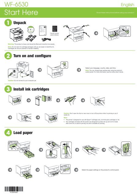 Epson Epson WorkForce Pro WF-6530 All-in-One Printer - Start Here - Installation Guide