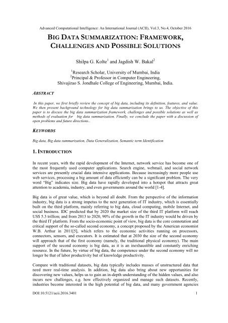 Big Data Summarization Framework Challenges Possible Solutions