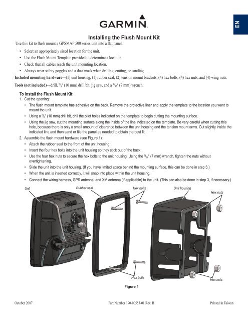 Garmin GPSMAP 540/540s - Installing the Flush Mount Kit