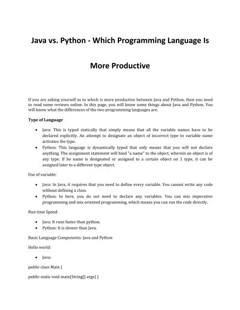 Which Programming Language for Better Productivity – Java vs. Python