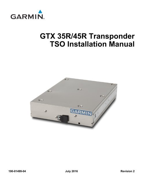 Garmin GTX 35R - GTX 35R/45R Transponder TSO Installation Manual