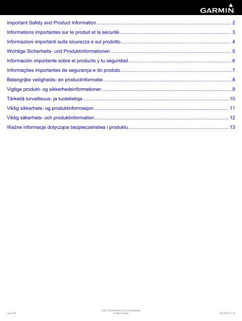 Garmin nüvi® 2789 - Important Safety and Product Information