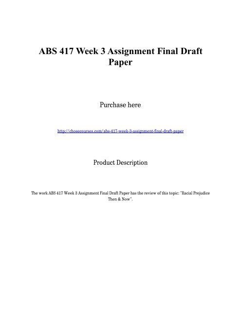 ABS 417 Week 3 Assignment Final Draft Paper