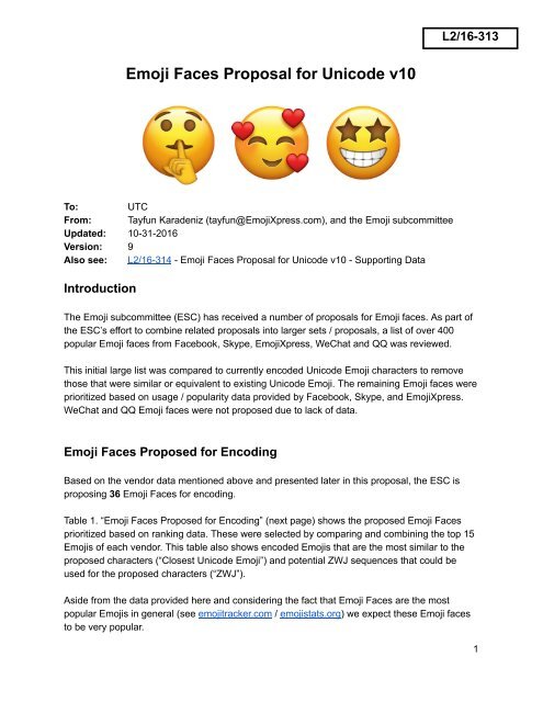 Emoji Faces Proposal for Unicode v10