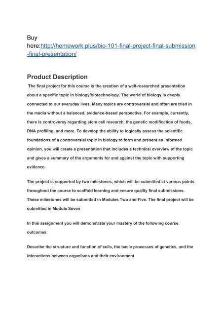BIO 101 Final Project Final Submission Final Presentation