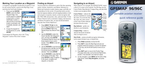 Garmin GPSMAP 96 - Quick Reference Guide